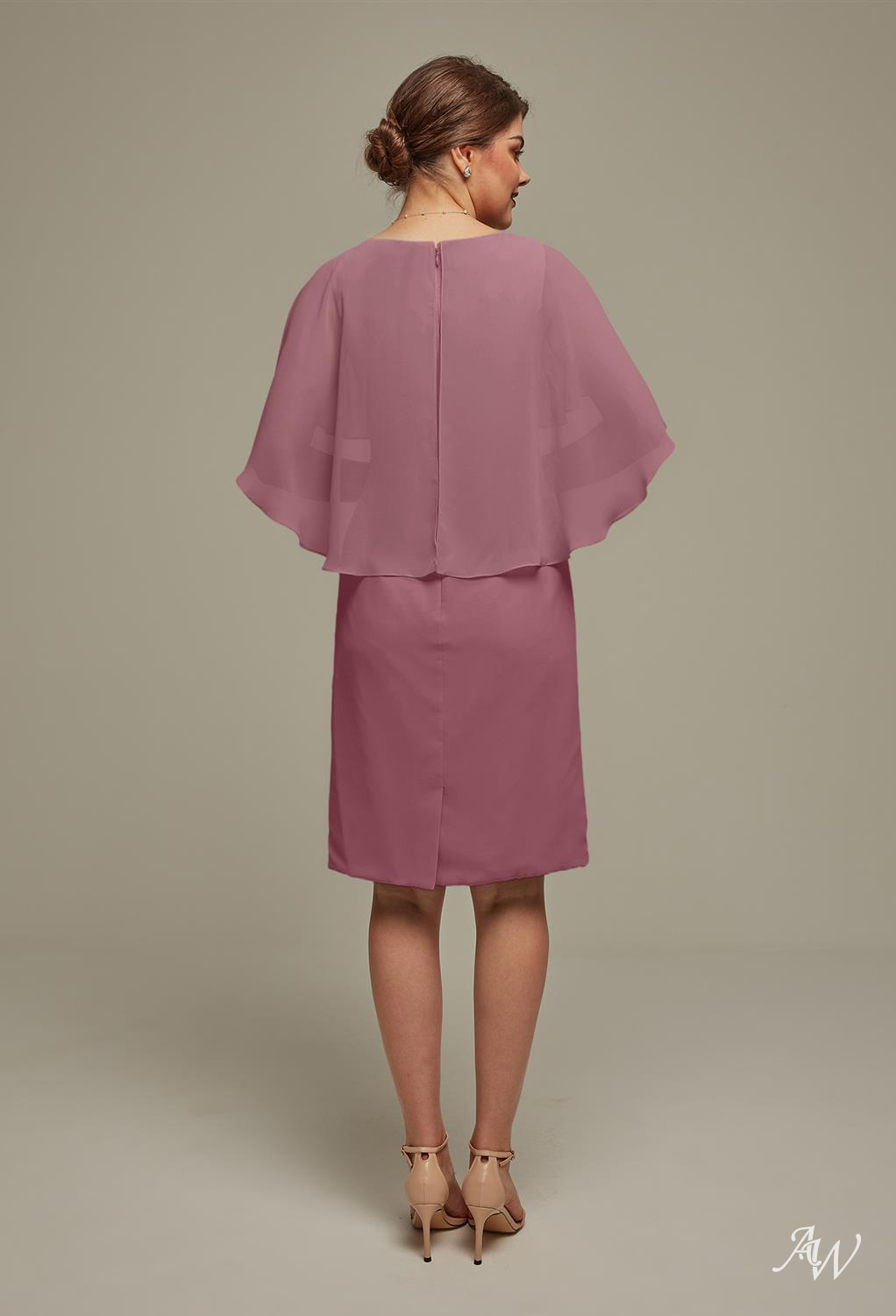 AW Sookie Dress, Peach Pink Chiffon Knee Length V-Neck Mother of the ...